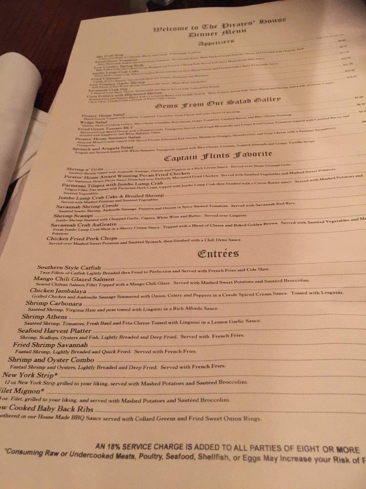 Menu at The Pirates' House restaurant, Savannah