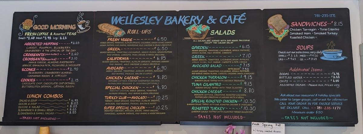 Menu at Wellesley Bakery, Wellesley