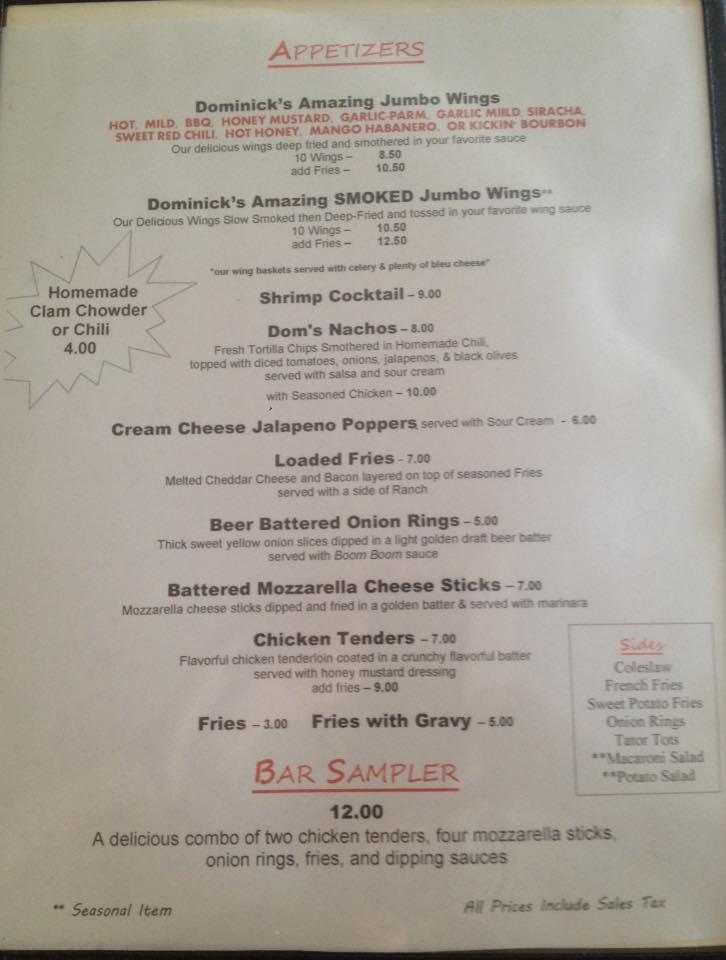 Menu at Dominick's Pub-N-Grub, Brewerton