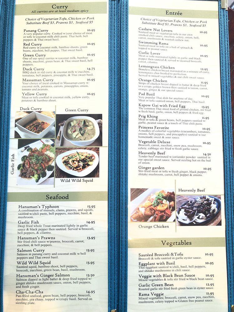 Menu at Hanuman Thai Cafe, Kirkland