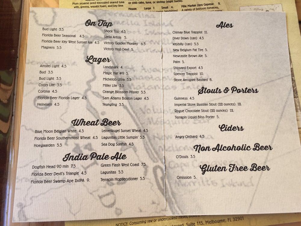 Menu at Hemingway's Tavern restaurant, Melbourne, W Hibiscus Blvd # 115