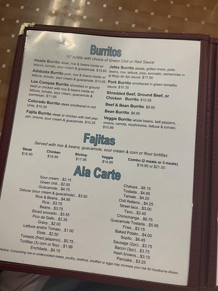 Menu at Los Compas Mexican Restaurant, Cañon City