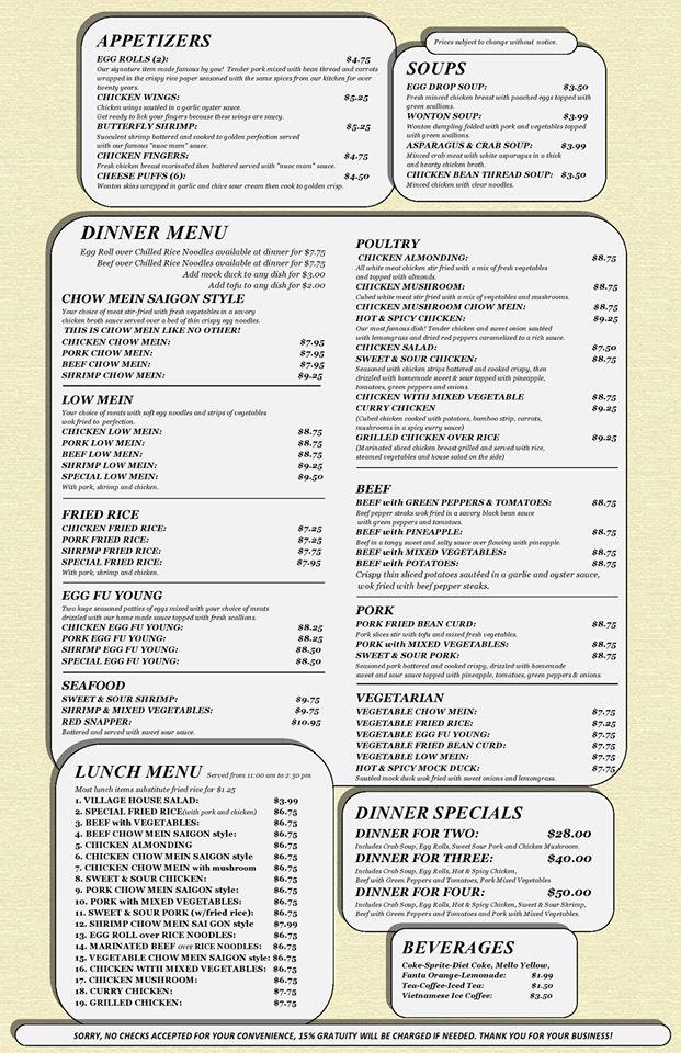 Menu at Que Viet Village House 3 restaurant, Brooklyn Center