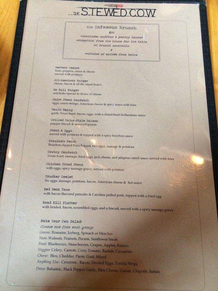Menu at The Stewed Cow pub & bar, Hoboken