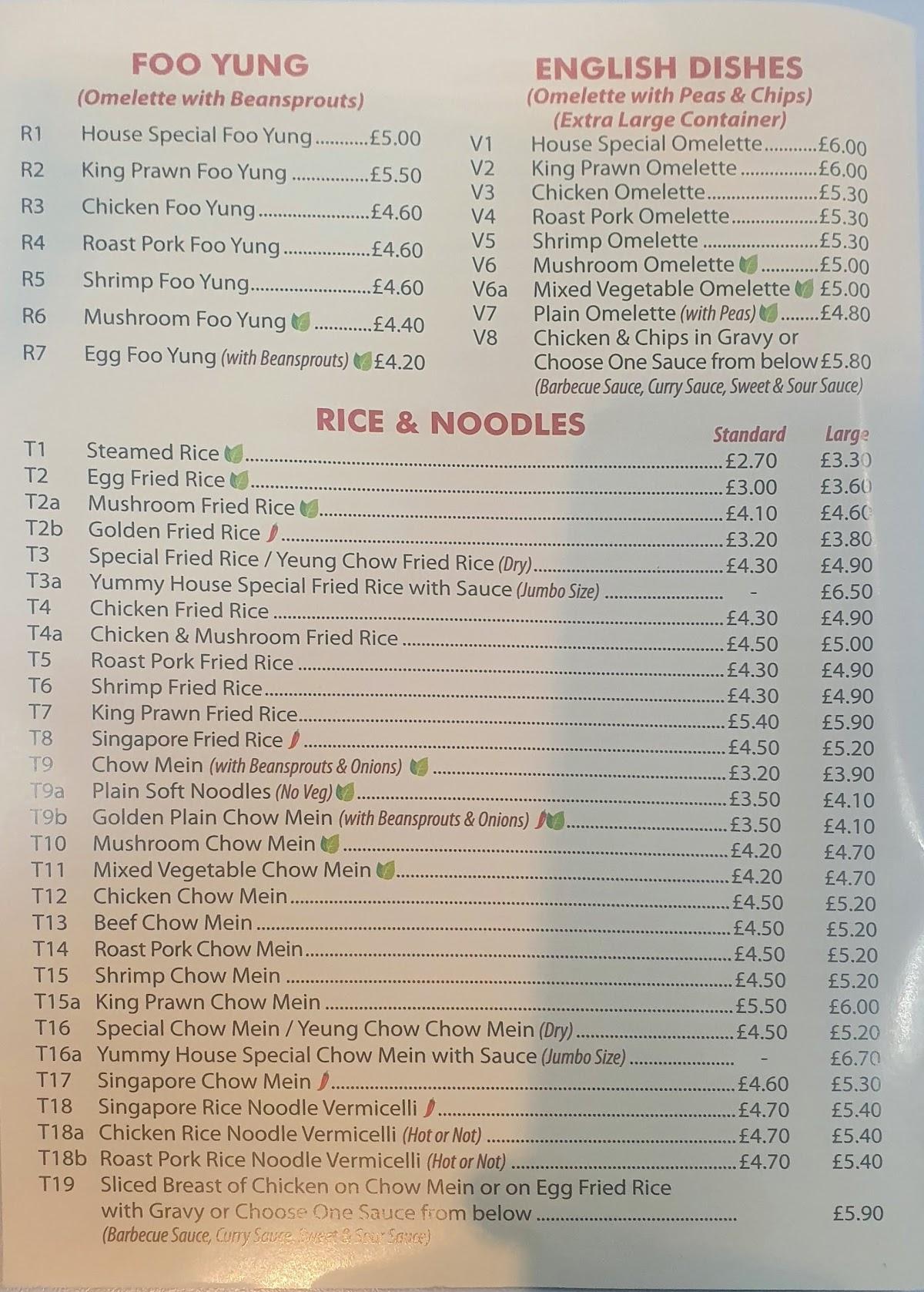 Menu at Yummy House fast food, Canvey Island