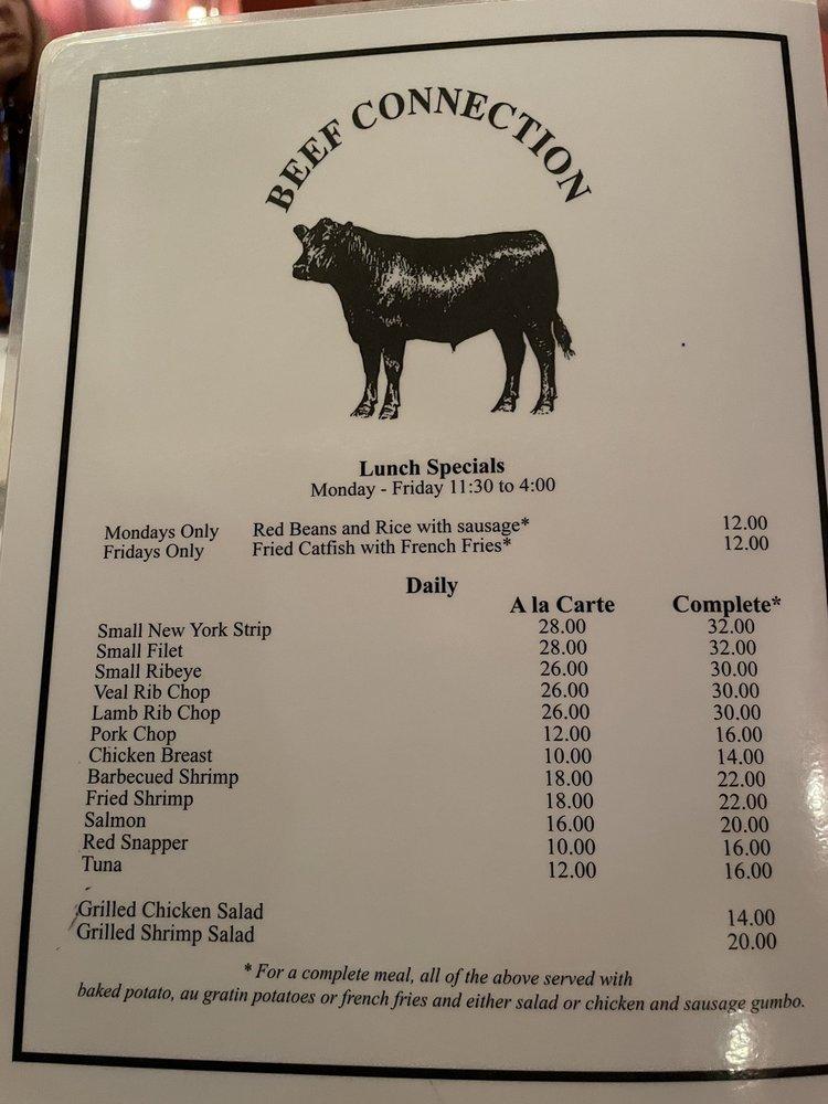 Menu at Beef Connection Steakhouse, Gretna