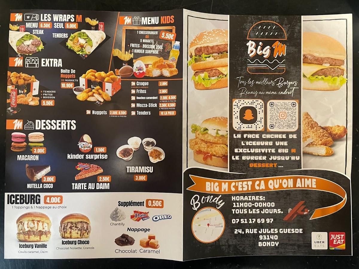 Menu au Big M restaurant, Bondy