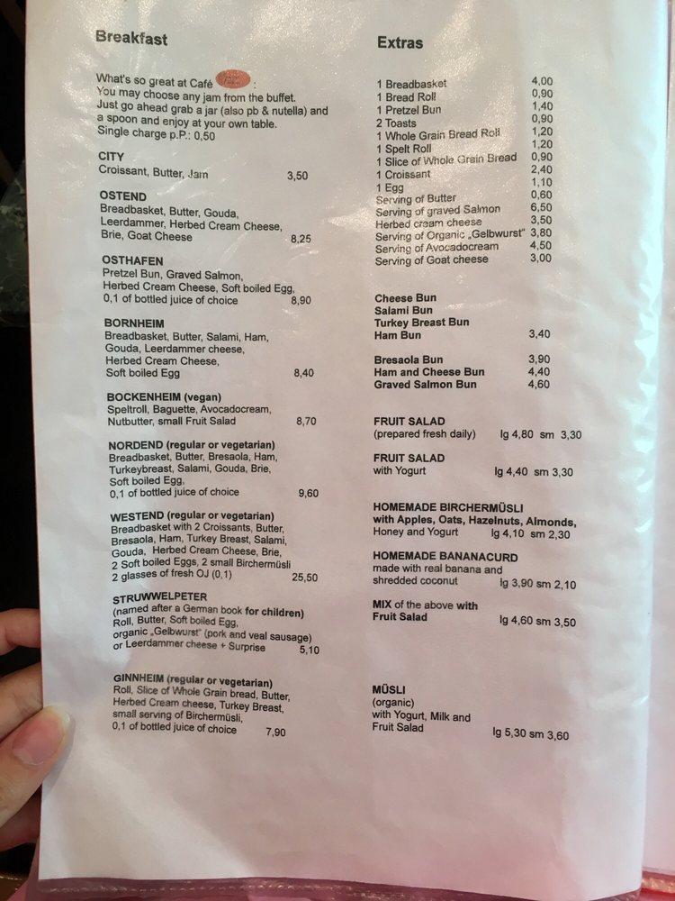 Menu at Cafe Karin, Frankfurt, Großer Hirschgraben 28