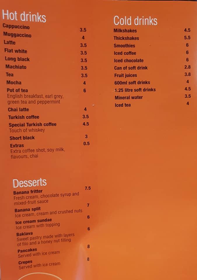 Menu at Cafizza restaurant, Geelong