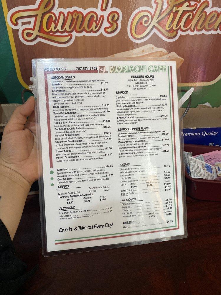 Menu at El Mariachi Cafe, Occidental
