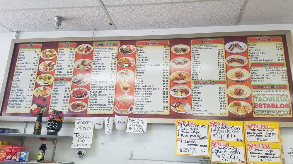 Menu at Establos Meat Market & Taqueria restaurant, Thousand Oaks