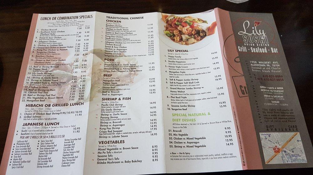 Menu at Lily Sushi Grill restaurant, Allentown