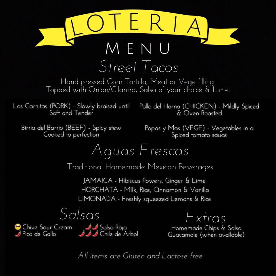 Menu at Loteria L.A. Taqueria restaurant, Helsinki