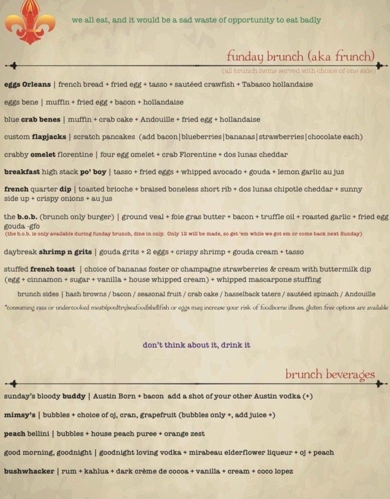 Menu at MudBugs - A Cajun Joint pub & bar, Buda
