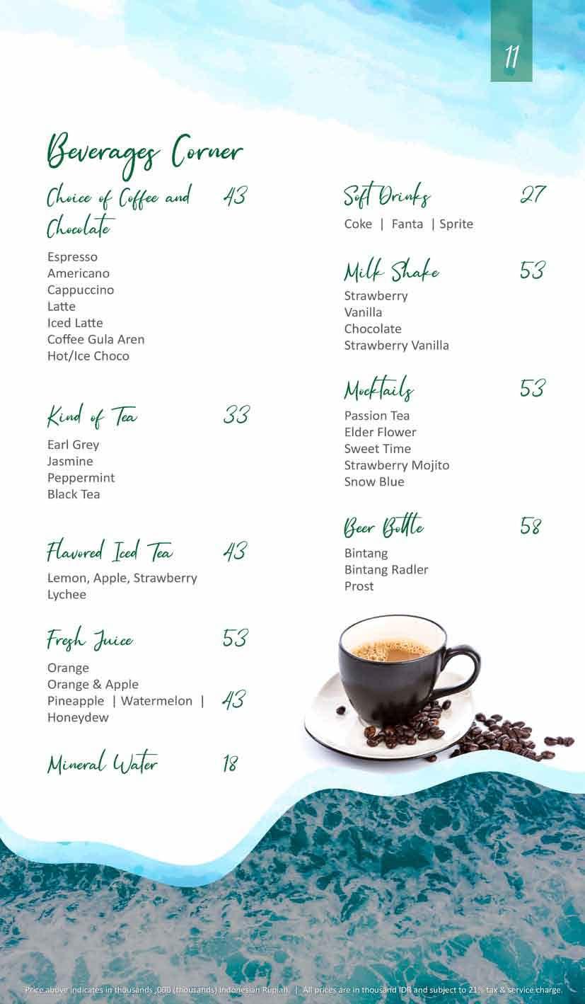 Menu at Sarasa Lounge at Novus Jiva, Bulakan