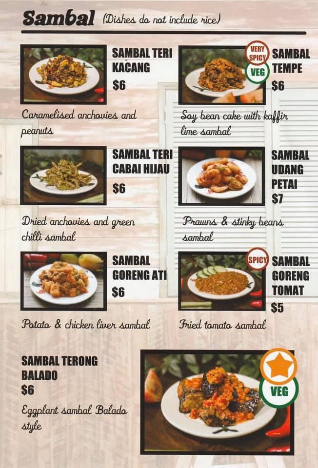 Menu at The Sambal restaurant, Sydney