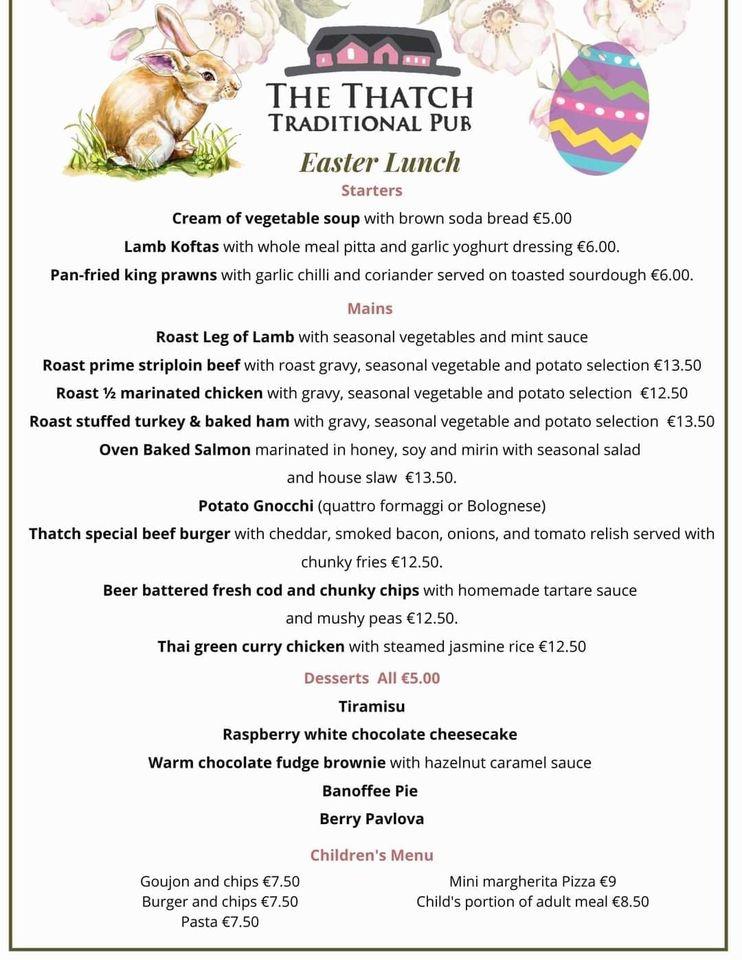 Menu at The Thatch at The Heritage Resort pub & bar, Killenard