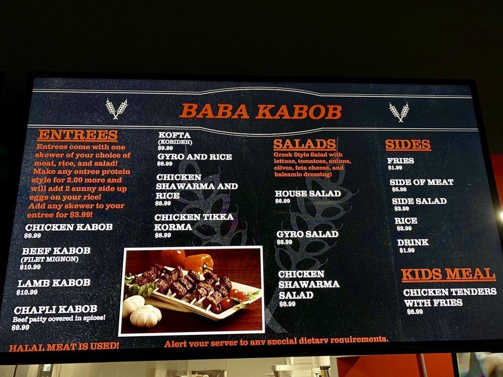 Menu at Baba Kabob restaurant, San Diego