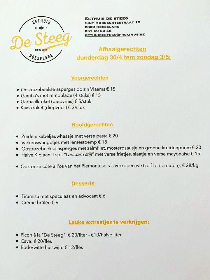 Menu at Eethuis de steeg, Roeselare