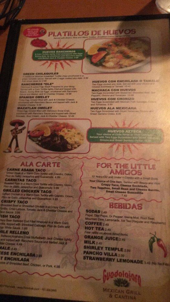 Menu at Guadalajara Mexican Grill & Cantina restaurant, Temecula