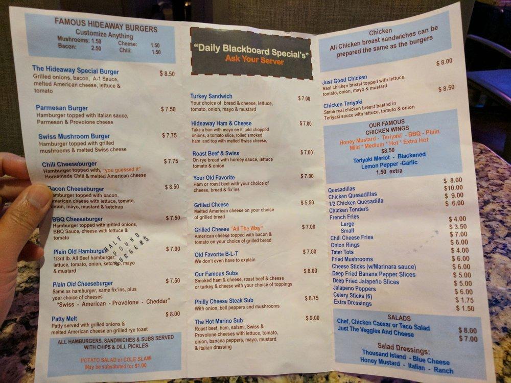 Menu at Hideaway Bar, Orlando