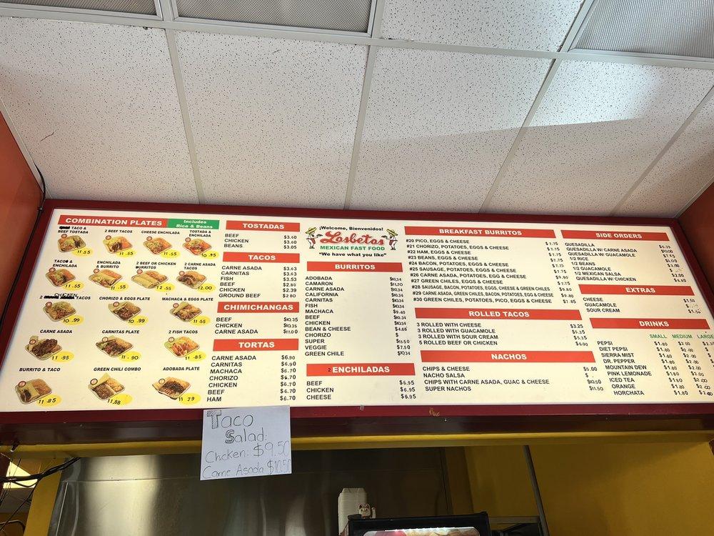 Menu at Los Betos Mexican Food restaurant, Village of Oak Creek