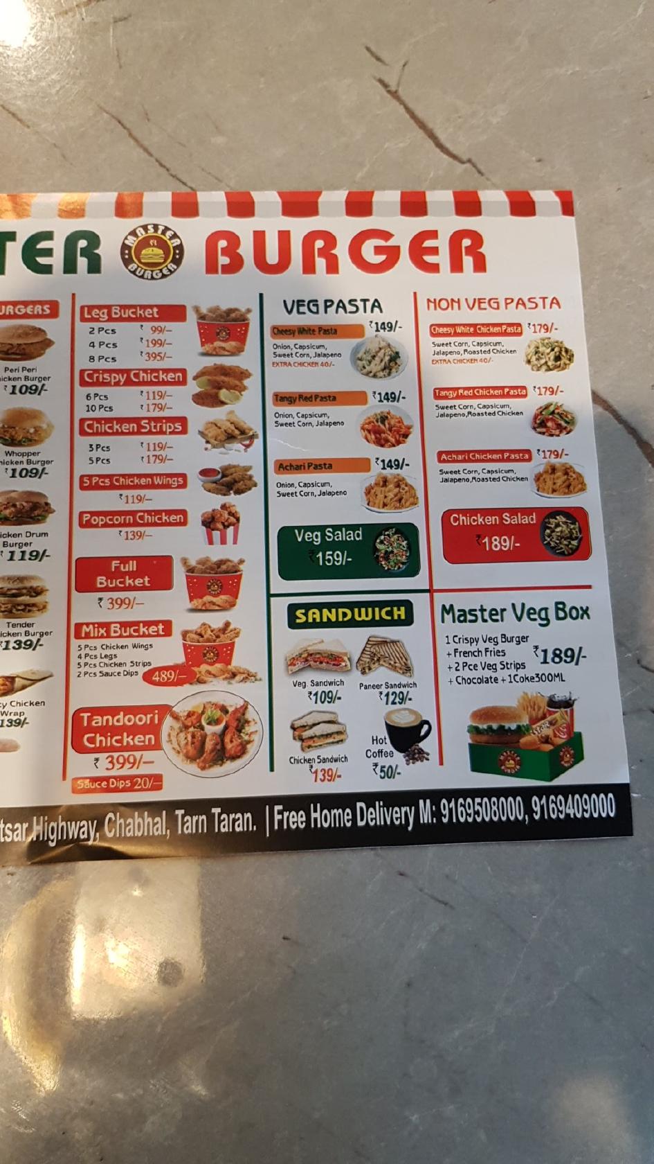 Menu at MASTER BURGER CHABAL TARN TARAN, Chabal Kalan