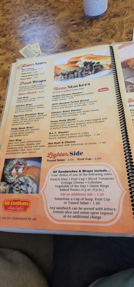 Menu at Sunshine Café restaurant, Seymour