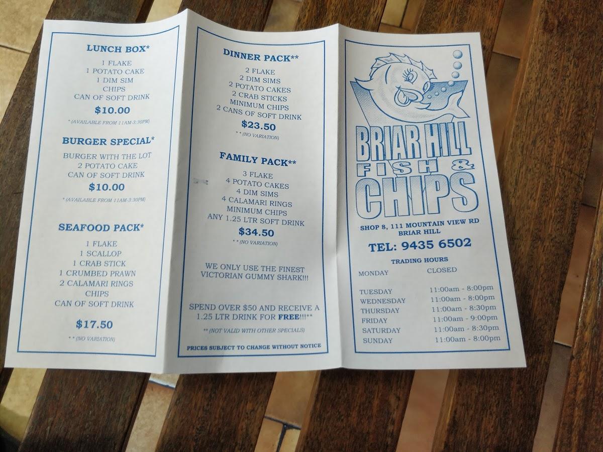 Menu at Briar Hill Fish & Chips fast food, Briar Hill