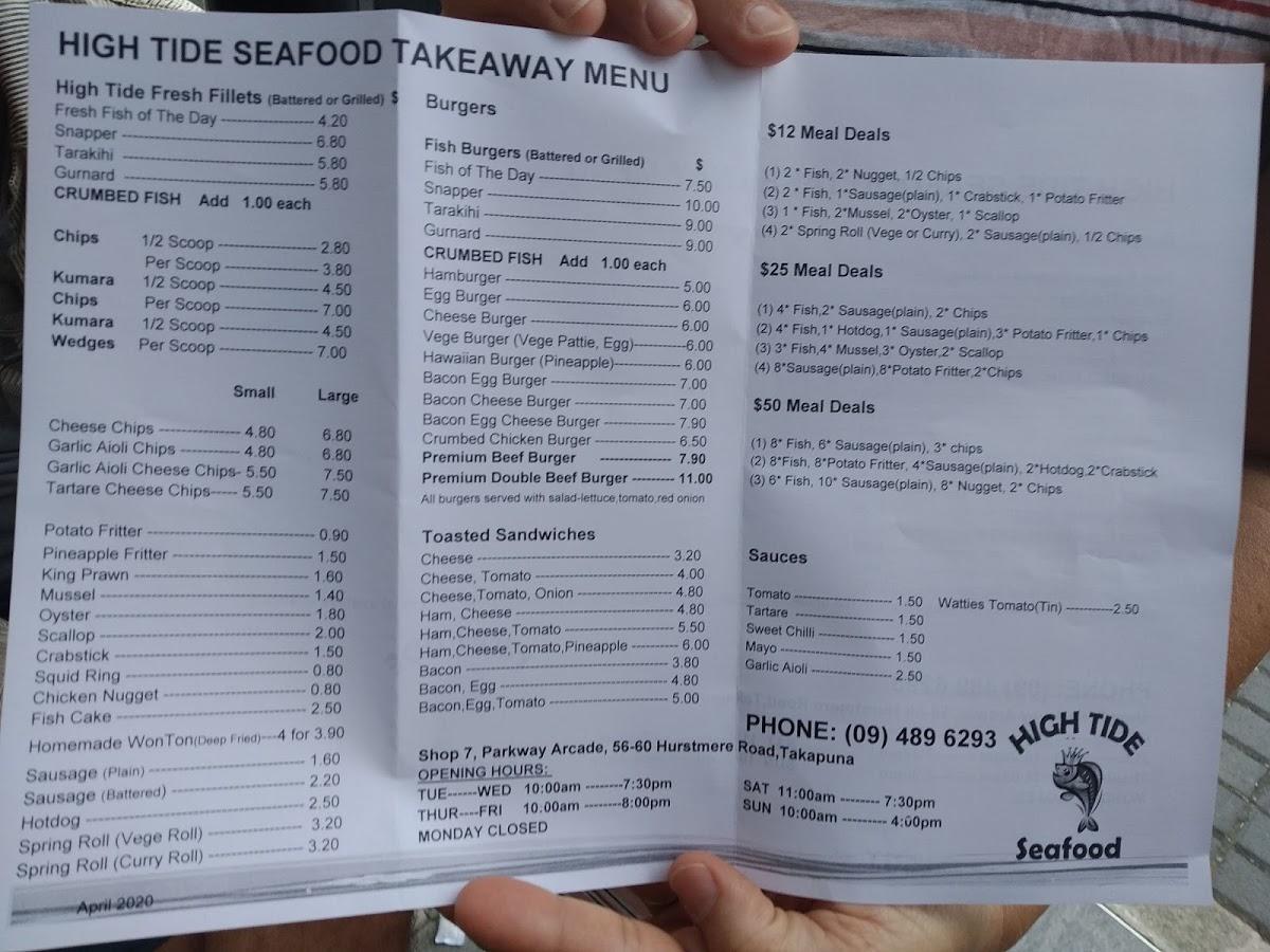 Menu at High Tide Seafood fast food, Auckland