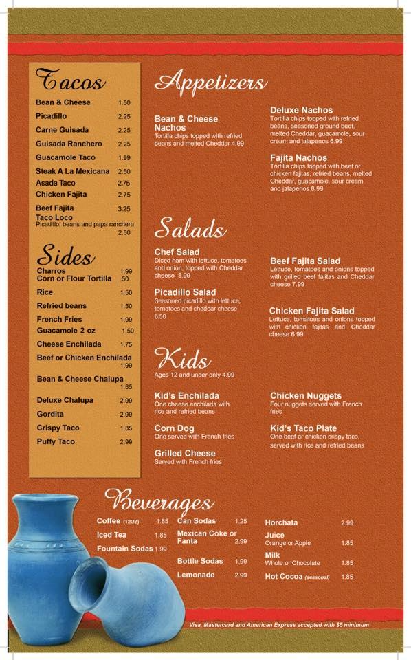 Menu at La Villa Mexican Restaurant, Kirby, Ackerman Rd