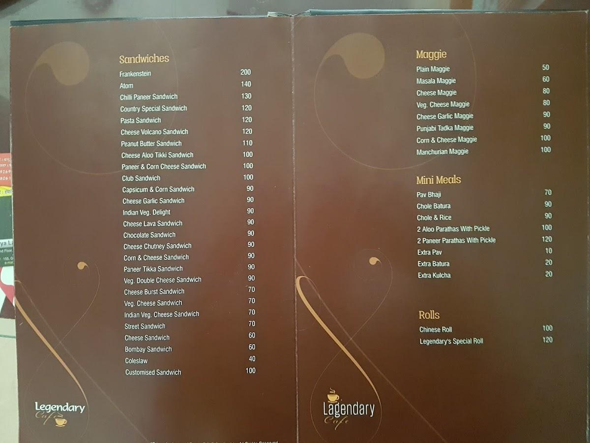 Menu at Legendary Cafe, Guna