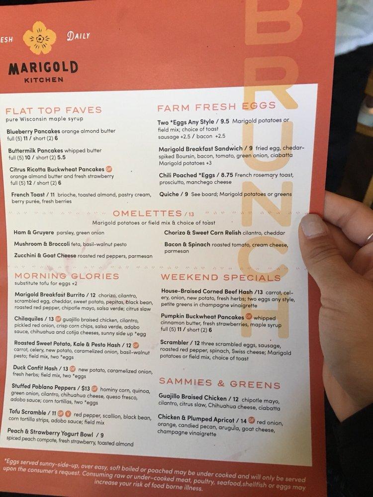 Menu at Marigold Kitchen restaurant, Madison