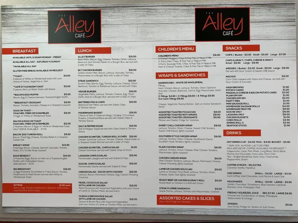 Menu at The Alley Cafe, Horsham