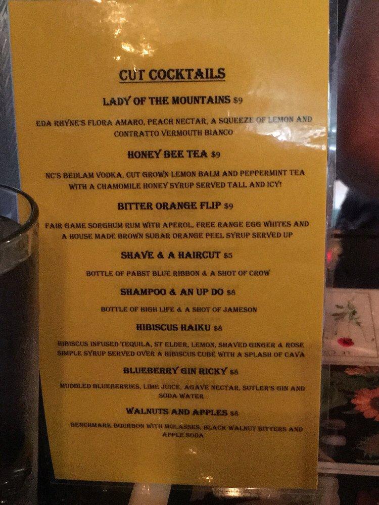 Menu at The Cut Cocktail Lounge pub & bar, Sylva