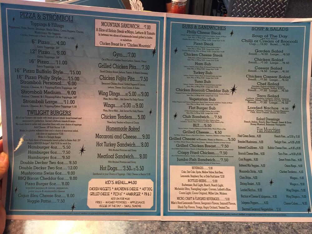 Menu at Twilight Diner restaurant, Loganton
