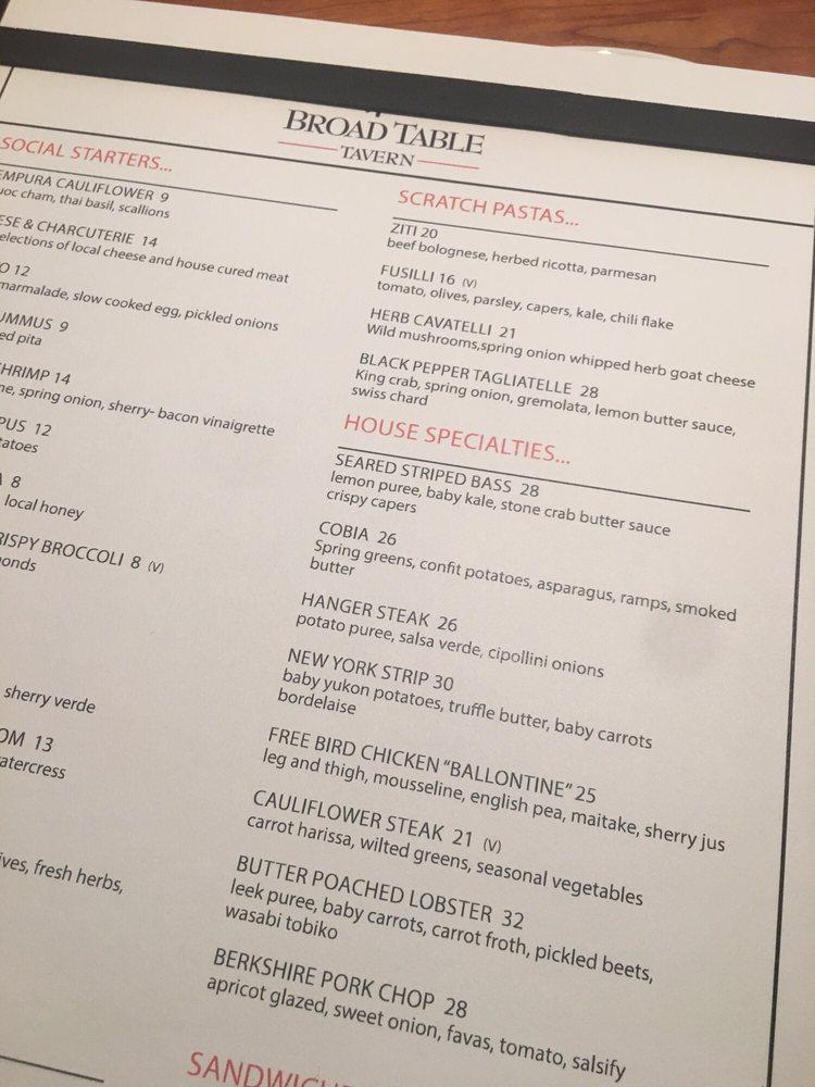 Menu at Broad Table Tavern pub & bar, Swarthmore