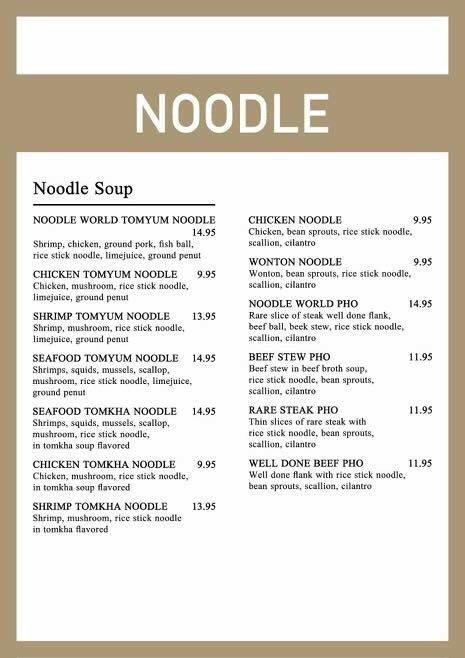 Menu at Noodle World Thai & Sushi restaurant, Stuart