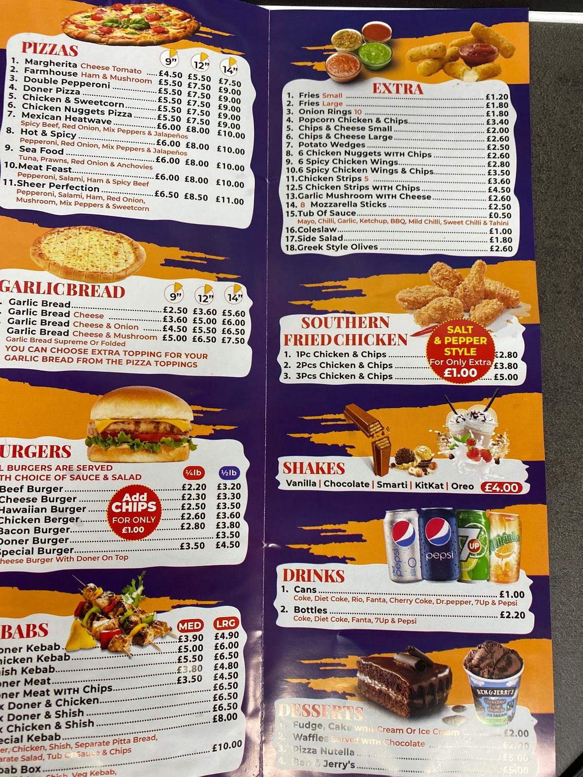 Menu at Pinocchio pizza restaurant, Liverpool