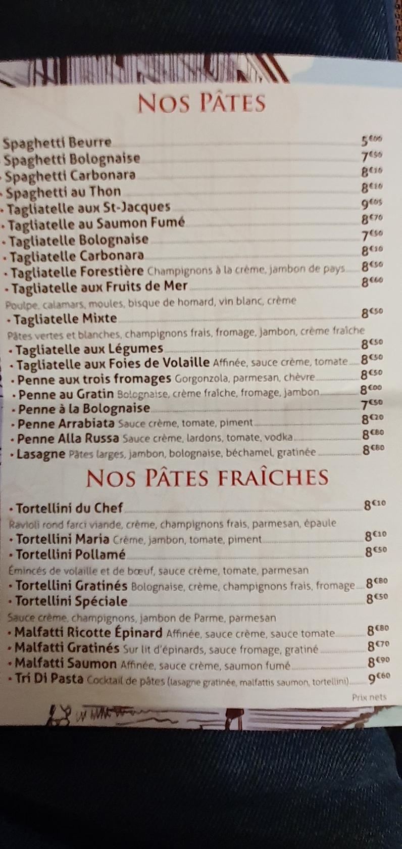 Menu au RESTAURANT LE STROMBOLI -RESTAURANT-PIZZÉRIA BAPAUME ET ...