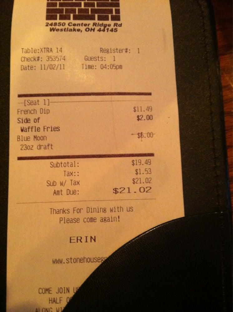 Menu at Stonehouse Grill steakhouse, Westlake
