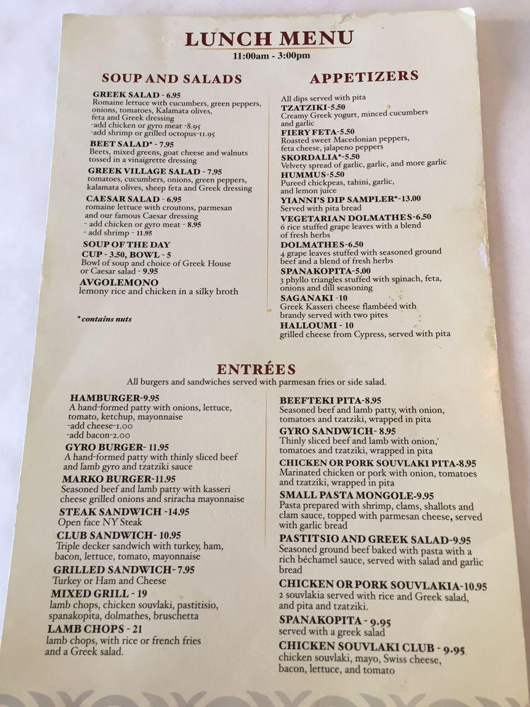 Menu at Yianni's Bar & Grill, Carmichael