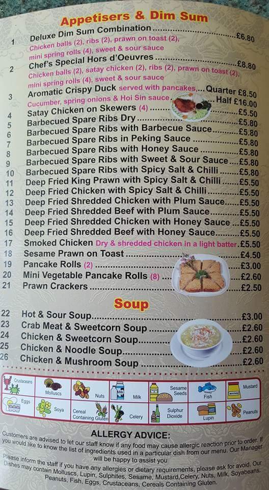 Carta de comida rápida China Rose, Wisbech