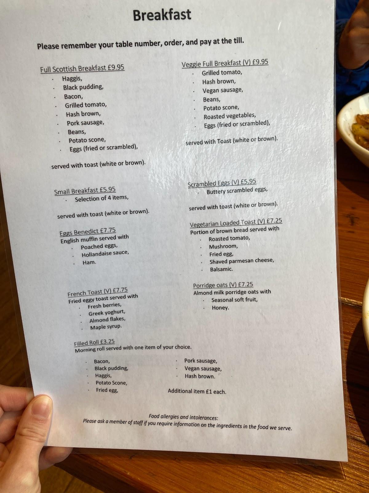 Menu at Escape Route Ltd cafe, Pitlochry