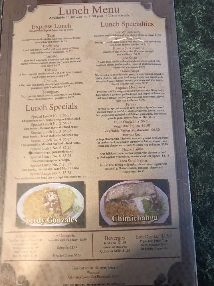 Menu at Fiesta Ranchera #3 restaurant, McMinnville, 505 N Chancery St