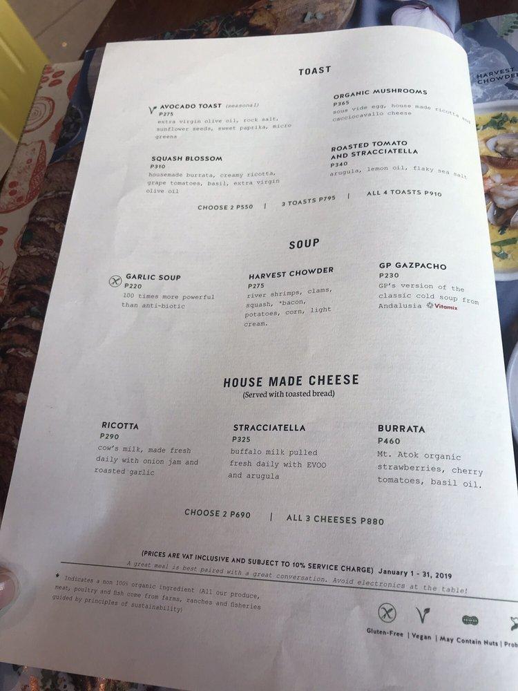 Menu at Green Pastures restaurant, Mandaluyong