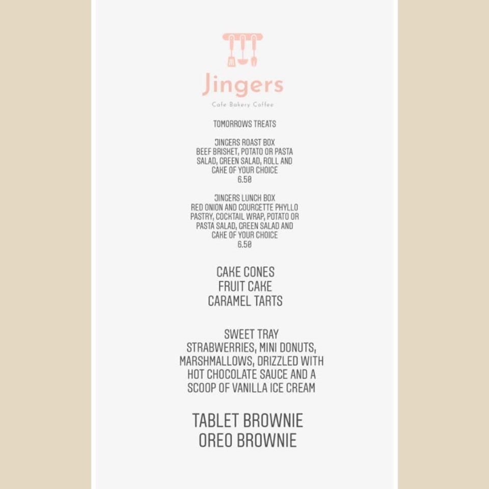 Menu at Jingers cafe, Rutherglen