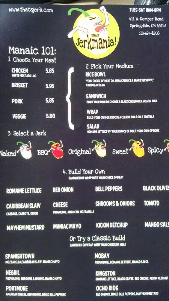 Menu at Just Jerks, Ena's Jamaican Grill, Cincinnati