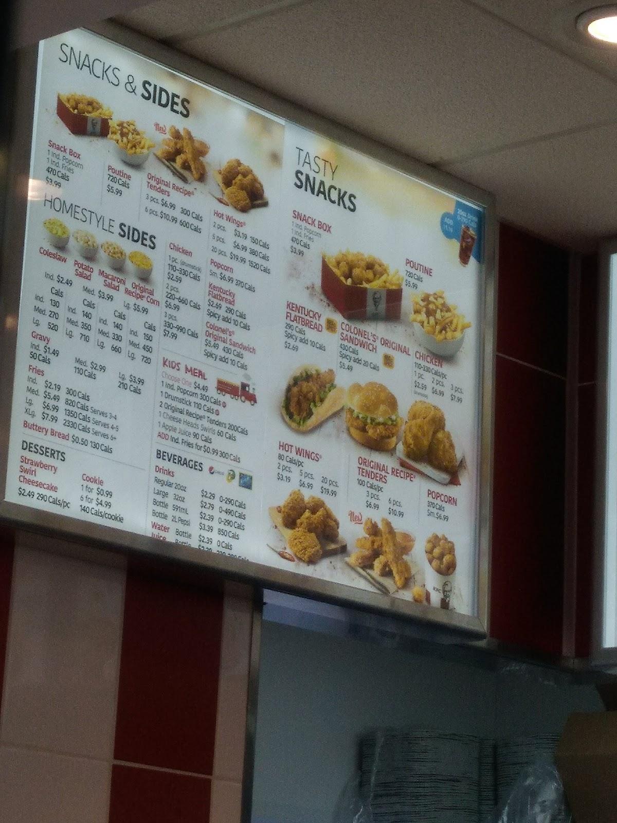 Menu at KFC fast food, Kapuskasing, 178 Government Rd E
