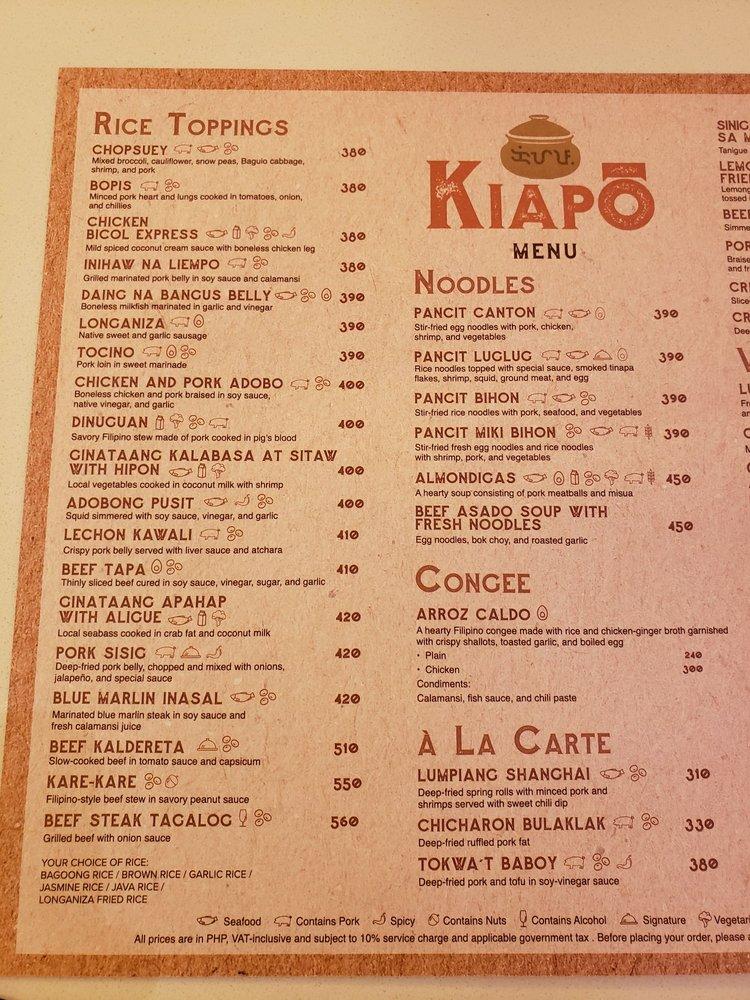 Menu at Kiapo restaurant, Parañaque, Okada Manila